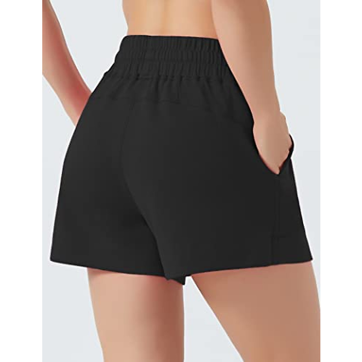 THE GYM PEOPLE Women's Drawstring Sweat Shorts High Waisted Summer Workout Lounge Shorts with Pockets Black