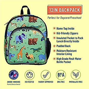 Wildkin 12-Inch Kids Backpack for Boys & Girls, Perfect for Daycare and Preschool, Toddler Bags Features Padded Back & Adjustable Strap, Ideal for School & Travel Backpacks (Wild Animals)