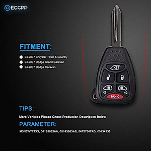 ECCPP Uncut 315MHz for Chrysler Keyless Entry Remote for Dodge Key Fob 04 05 06 07 Replacement for Chrysler Town & Country/for Dodge Grand Caravan/for Dodge Caravan key fob M3N5WY72XX (Pack of 2)
