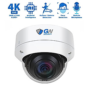 GW 16 Channel 4K NVR 8MP (3840x2160) H.265+ Color Night Vision Smart AI Security Camera System - 8 x UltraHD 4K Human Detection PoE IP Microphone Dome Camera - 8MP (Two Times The Resolution of 4MP)