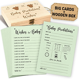 WOODAMORE Baby Predictions and Advice Cards - 30 Pcs Baby Prediction Cards, Wishes for Baby Cards for Sage Green Baby Shower Decorations, Funny Baby Shower Game for Gender Neutral Baby Shower Decor