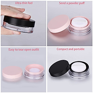 GIYOMI 2PCS Portable Loose Powder Container Makeup Case Travel Kit 10ml Compact Container DIY Makeup Powder Case with Sponge Powder Puff,Elasticated Net Sifter and Threaded Screw Lid(Black+Pink)