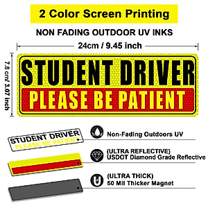 Sukh Student Driver Magnet for Car - Be Patient Student Driver Magnet Boys and Girls New Student Driver Sticker Safety Warning Reflective Signs Reusable Movable 3 Pcs