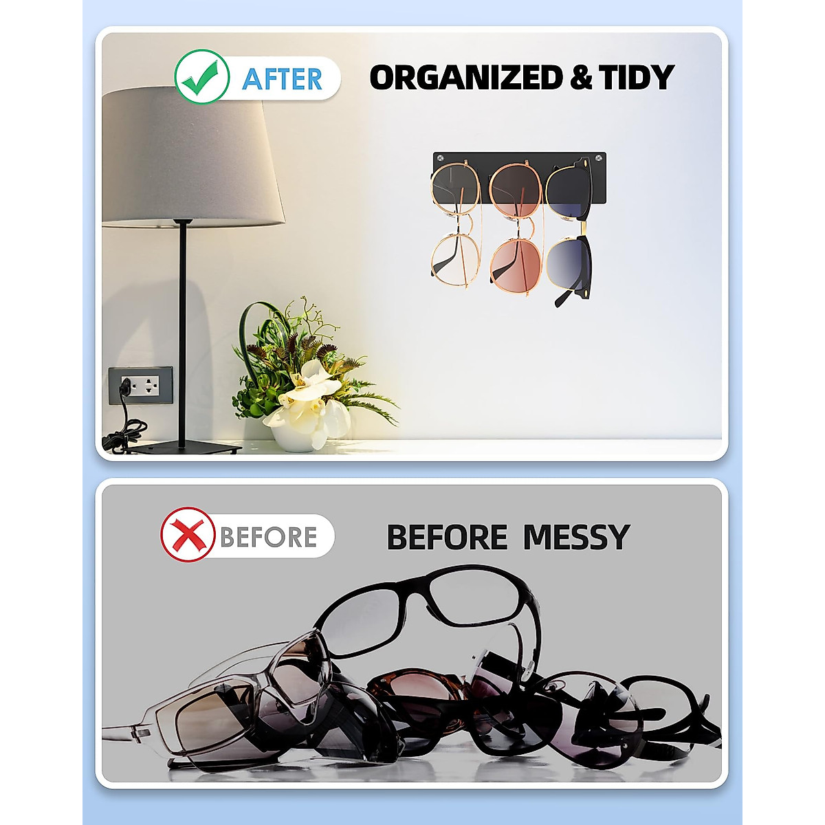 MaxGear Sunglasses Organizer 3 Pack, Wall Glasses Holder, Acrylic Sunglasses Display, Eyeglass Organizer for Multiple Glasses for Office & Home Decor, Unique Gifts for Husband, Women & Girls, Black