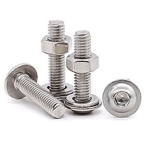 Glvaner (30 Sets) M5-0.8 x 20mm Flanged Washer Button Head Socket Cap Screws & Hex Nuts & Flat Washers, 18/8 Stainless Steel 304, Fully Threaded, Machine Coarse Thread, No Coating, Plain Finish