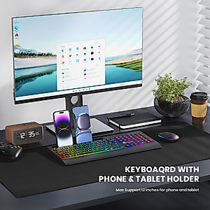 GEODMAER Wireless Keyboard and Mouse Combo with Phone Holder, Wrist Rest, Silent Rechargeable Backlit Full Size Ergonomic Keyboard and Mouse Wireless, Light Up Keyboard and Mouse for PC Mac