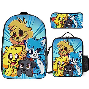 Zqiyhre Mike-Crack Backpack 3 PCS Set, 3D Print Anime Waterproof Laptop Backpack Pen Case Lunch Bag for Teenagers