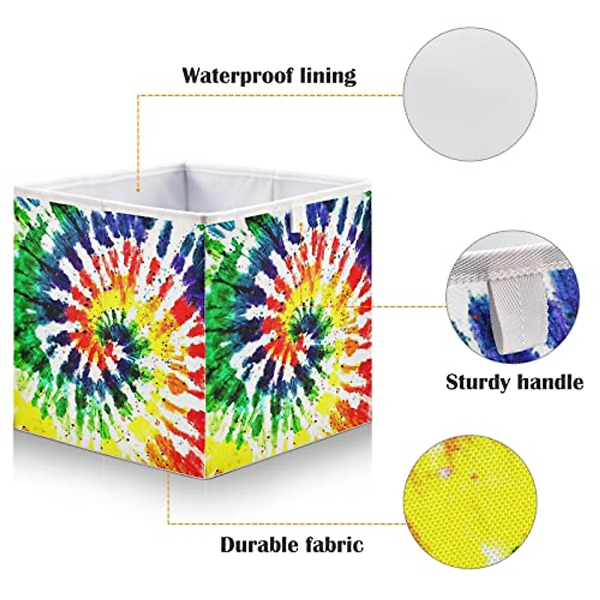 CaTaKu Rainbow Tie Dye Cubes Storage Bins 11 inch Collapsible Fabric Storage Baskets Shelves Organizer Foldable Decorative Bedroom Storage Boxes for Organizing Home