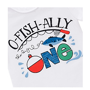 Fantasy Era Baby Boys O-Fish-Ally Printing 1st Birthday Outfit Funny Bowtie One Year Old Boys Romper Short Set （Blue，12-18Months）