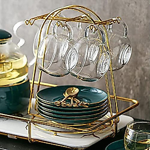 YY YEARCHY Coffee Mug Holder, Espresso Cups Holder Cup Drying Rack Cups Drainer Stand Metal Mug Tree Cups Organizer with 6 Hook Hangers for Kitchen Counter and Tea Party(Gold)