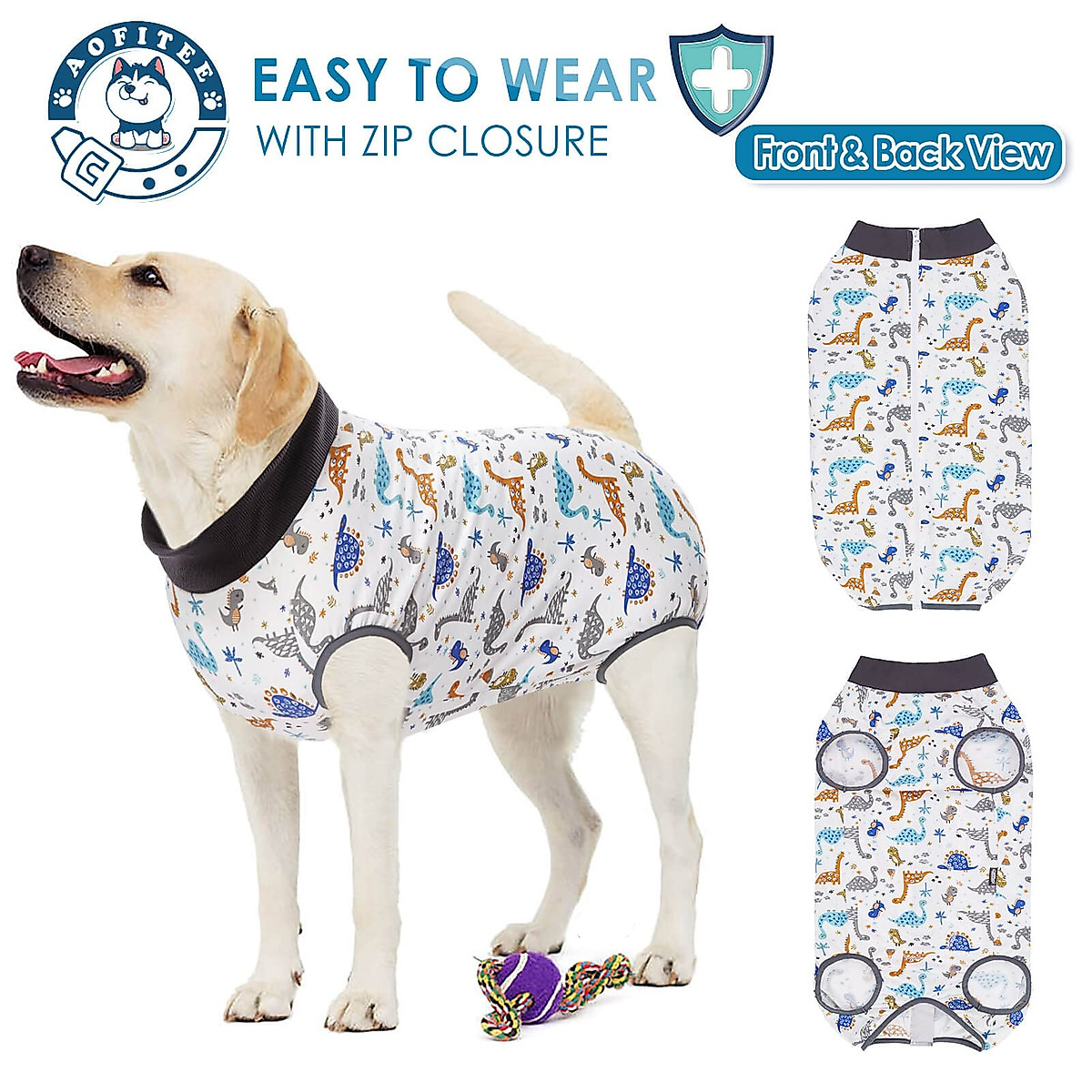 AOFITEE Dog Recovery Suit, Surgical Recovery Suit for Dog Female After Spay, Dinosaur Dog Recovery Shirt for Abdominal Wounds, Anti Licking Dog Onesie Jumpsuit E-Collar Cone Alternative, 5XL