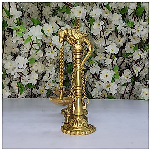 AtoZ India Cart Ganesha Statue on Swing with Diya Brass Ganesha Idol on Jhula Handmade Jhoola Ganesh Murti Showpiece Home Gold 8.75 x 8 x 2.5 inch
