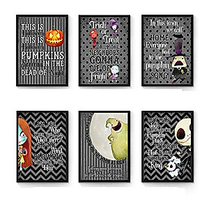 Nightmare Before Christmas Themed Character Wall Art Decor (Set of Six) Halloween Song Prints