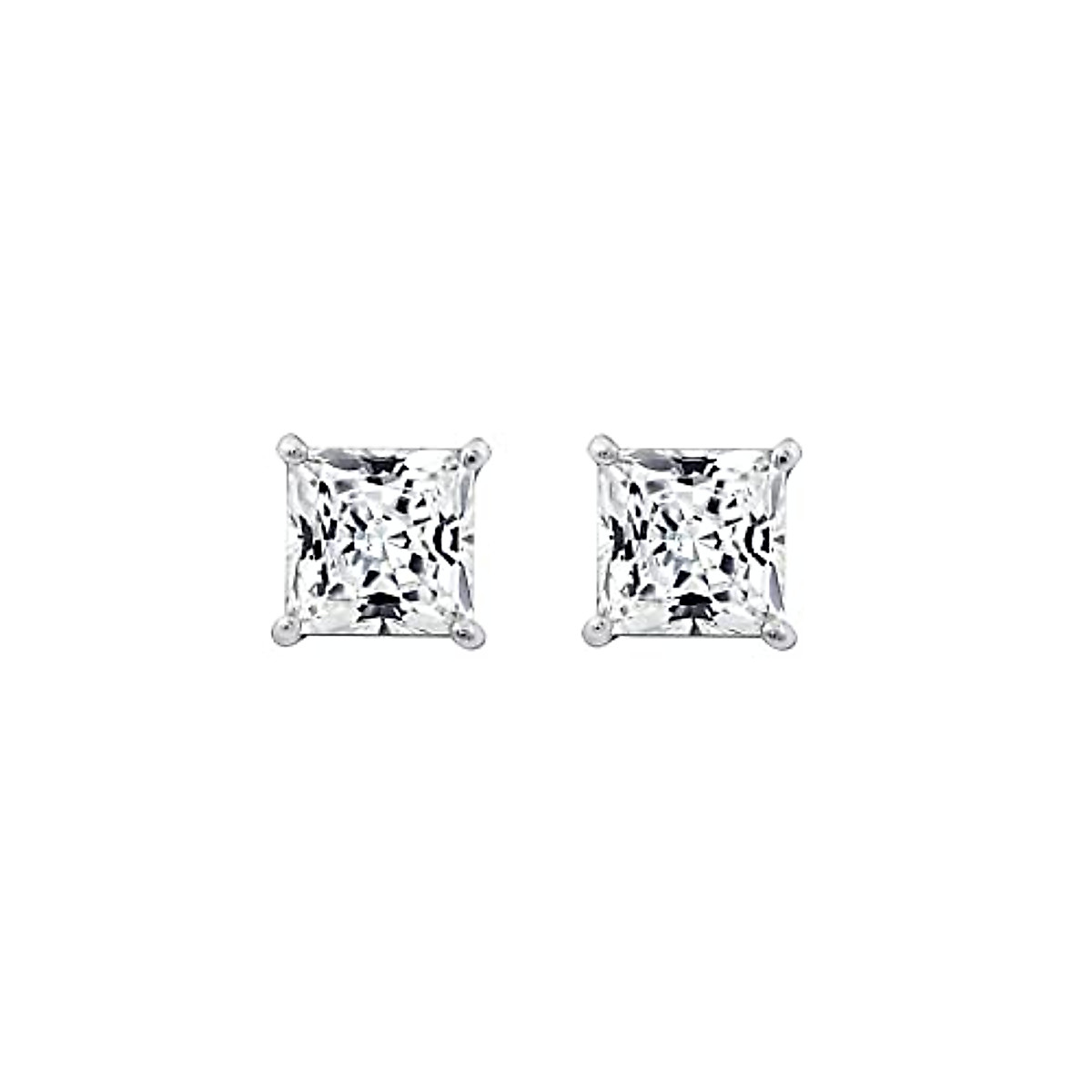 Amazon Essentials Platinum Plated Sterling Silver Stud Earrings set with Princess Brilliant Cut Infinite Elements Cubic Zirconia (1 cttw), (previously Amazon Collection)