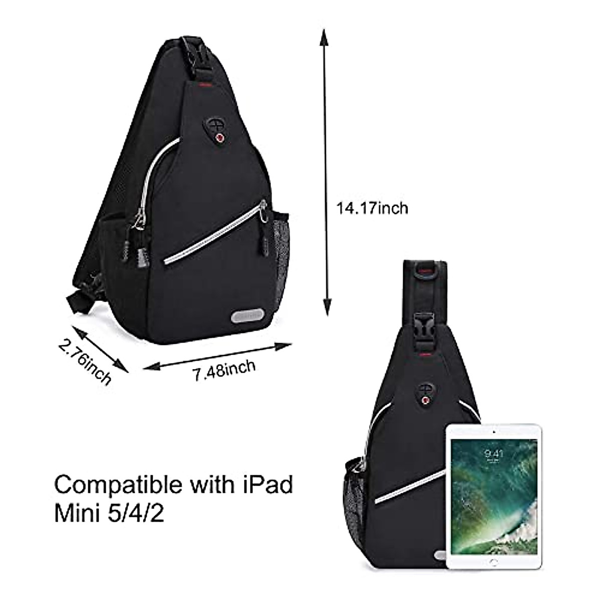 MOSISO Mini Sling Backpack,Small Hiking Daypack Travel Outdoor Casual Sports Bag, Black