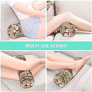 xigua Christmas Snowman Neck Roll Pillow for Neck Relief with Removable Washable Cover - Memory Foam Round Cylinder Bolster, Ergonomically Designed for Head, Neck, Back, and Legs