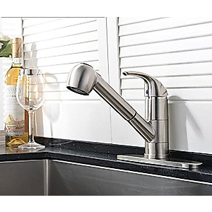 XZRWYB Best Modern Commercial Stainless Steel Single Lever Single Handle Pull Out Sprayer Prep Kitchen Sink Faucets, Brushed Nickel Finished