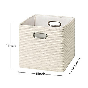 UBBCARE Set of 3 Woven Storage Baskets for Organizing, 11 in x 11 in x 11 in Cotton Rope Baskets for Shelves, Decorative Cube Storage Bins with Metal Handles for Living Room, Beige