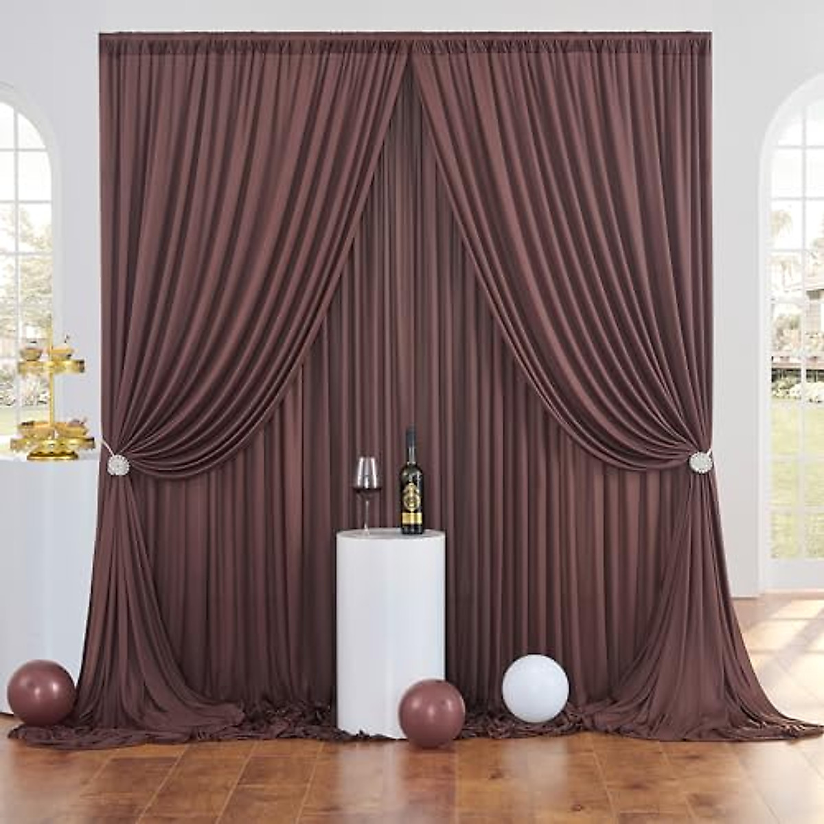 30ft×8ft Wrinkle Free Brown Backdrop Curtain for Parties, 6 Panels 5×8ft Soft Silky Polyester Umber Photo Backdrop Drapes forTeddy Bear Bee Birthday Party Baby Shower Wedding Photography