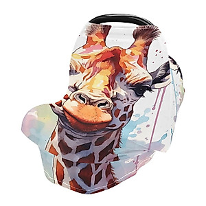 WELLDAY Baby Car Seat Covers Mommy Baby Giraffe Stretchy Breastfeeding Scarf Breathable Infant Carseat Canopy Nursing Covers Multi Use for Stroller High Chair Shopping Cart Boys and Girls