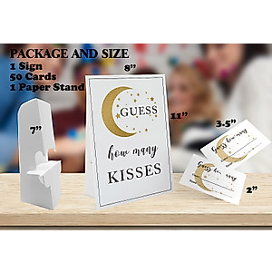 Guess How Many Kisses Are in the Jar Game-1 Standing Sign and 50 Guessing Cards, Golden Moon Bridal Shower Games, Baby Shower Sign, for Boys Girls Baby Shower Favors and Weddings Party Decoration-18