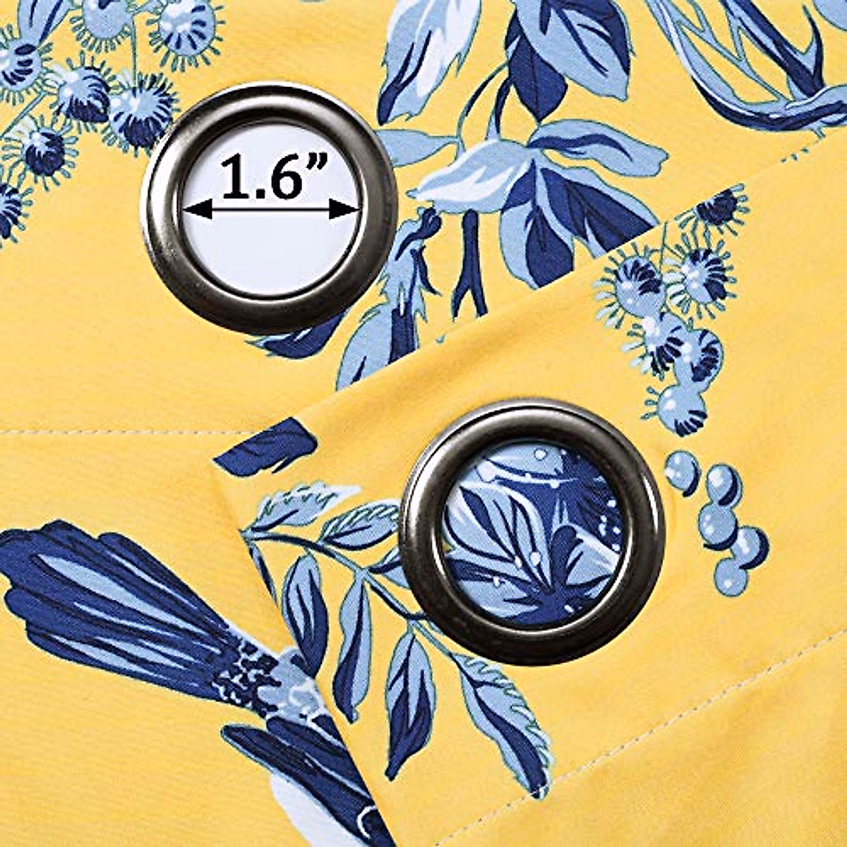 Lush Decor, Yellow and Blue Farmhouse Bird and Flower Insulated Grommet Blackout Window Curtain Panel Pair, 95'' x 38', 95 in x 38