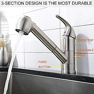 Comllen Commercial Brushed Nickel Stainless Steel Small Single Handle Rv Pull Out Kitchen Sink Faucet, Single Lever Pull Down Prep Kitchen Faucets with Sprayer Bar Facuet