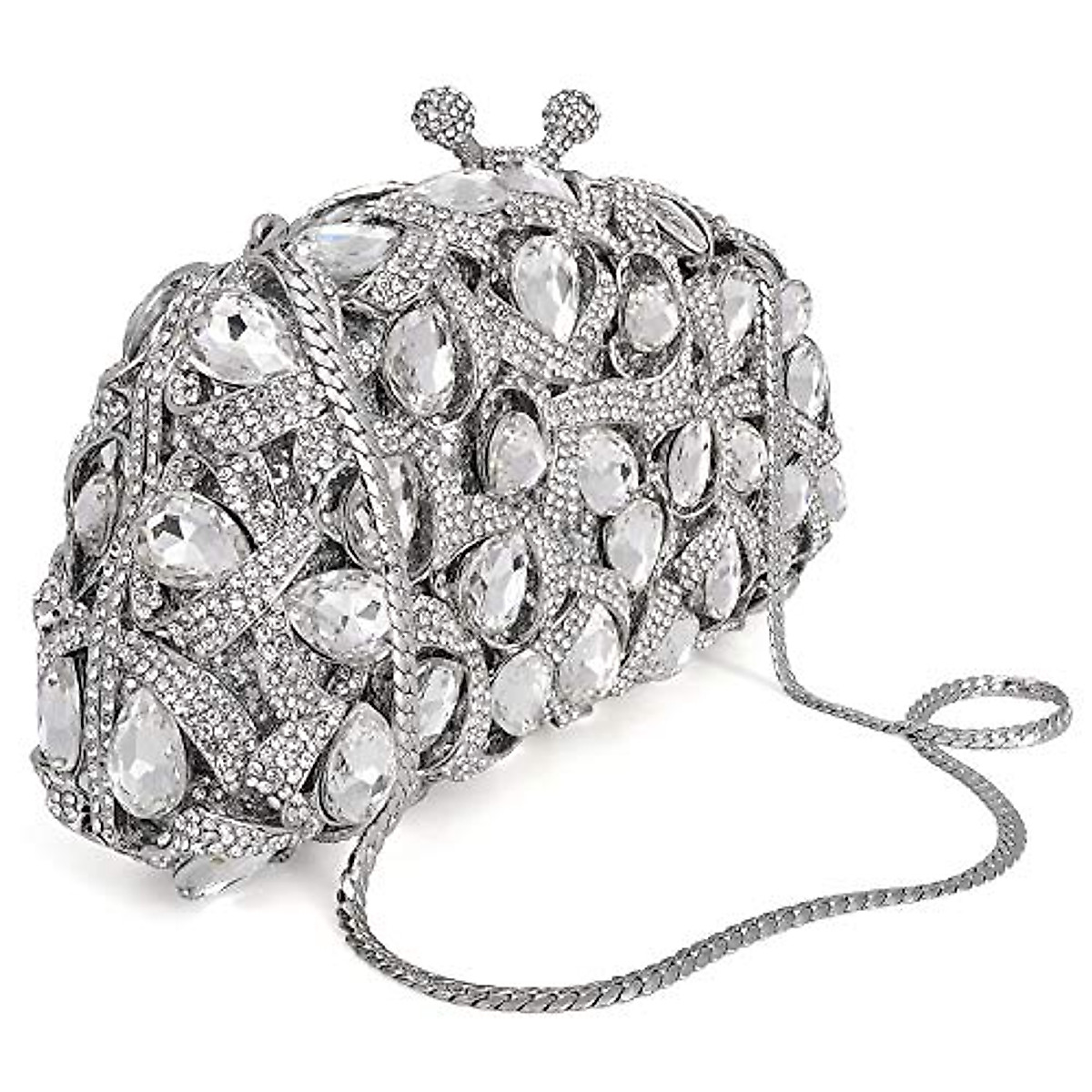 MOSSMON Luxury Crystal Clutch Rhinestones Evening Bag (Silver)