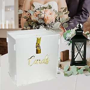 FCDECOR 10" Acrylic Wedding Card Box with Lock, Frosted Card Box for Wedding Reception, HoneyMoon Fund Box Money Box for Bridal Shower Decorations Party Reception Anniversary