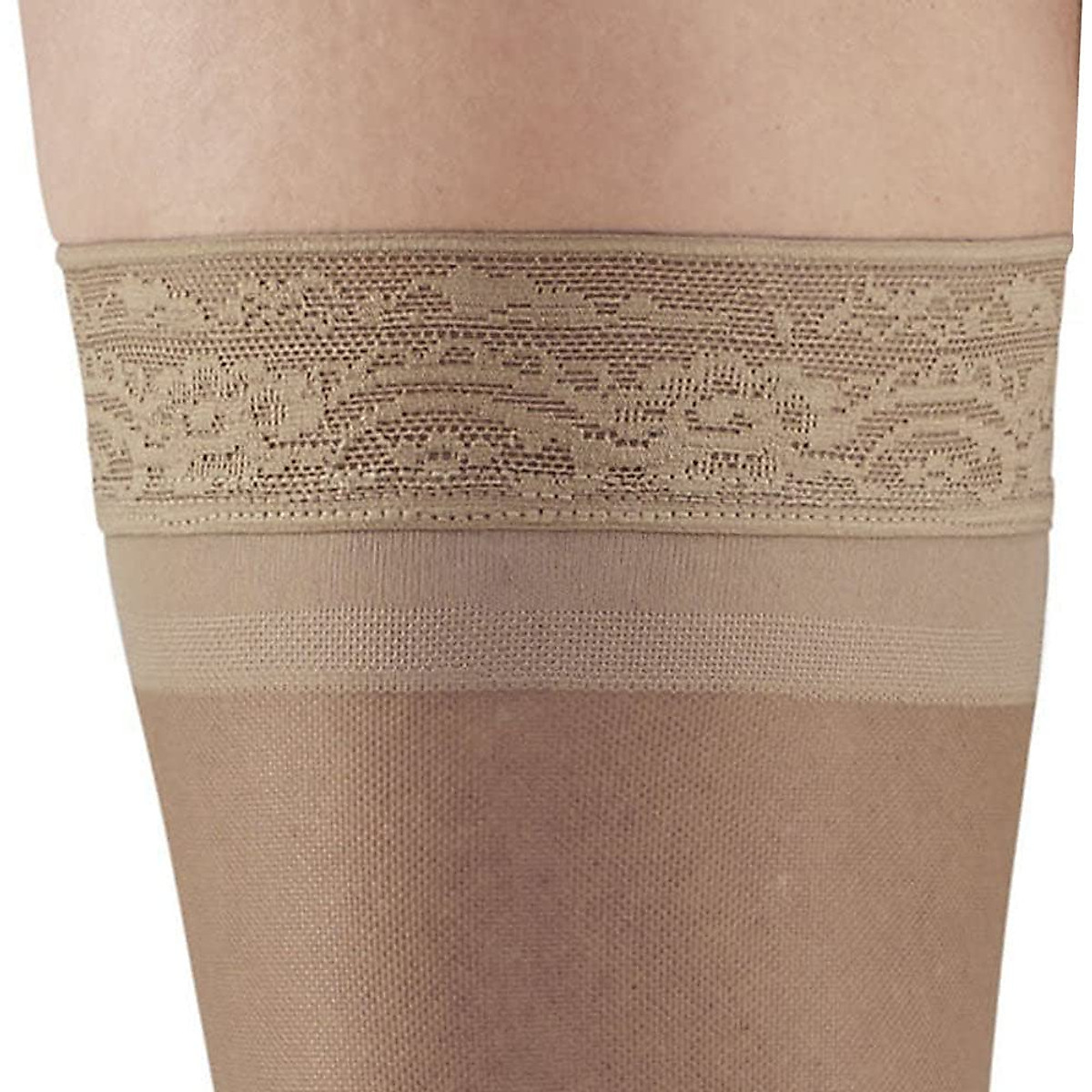 Ames Walker AW Style 4 Sheer Support 15-20 mmHg Moderate Compression Closed Toe Thigh High Stockings w/Top Band Taupe Xlarge