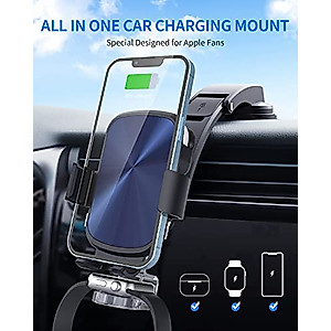 MAKAQI 3 in 1 Wireless Car Charger, Car Charger Mount for iPhone/Airpods/Apple Watch, Air Vent Dashboard Car Phone Holder for iPhone 14/13/12/11/X/8, Apple Watch SE 7/6/5/4/3/2, AirPods 3/2/Pro