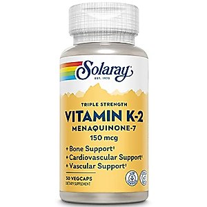 SOLARAY Triple Strength Vitamin K-2 as MK-7, 150 mcg | Heart & Bone Health, Vascular Function Support | 30ct