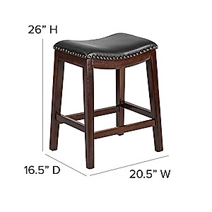 Flash Furniture Alphus 26'' High Backless Cappuccino Wood Counter Height Stool with Black LeatherSoft Saddle Seat