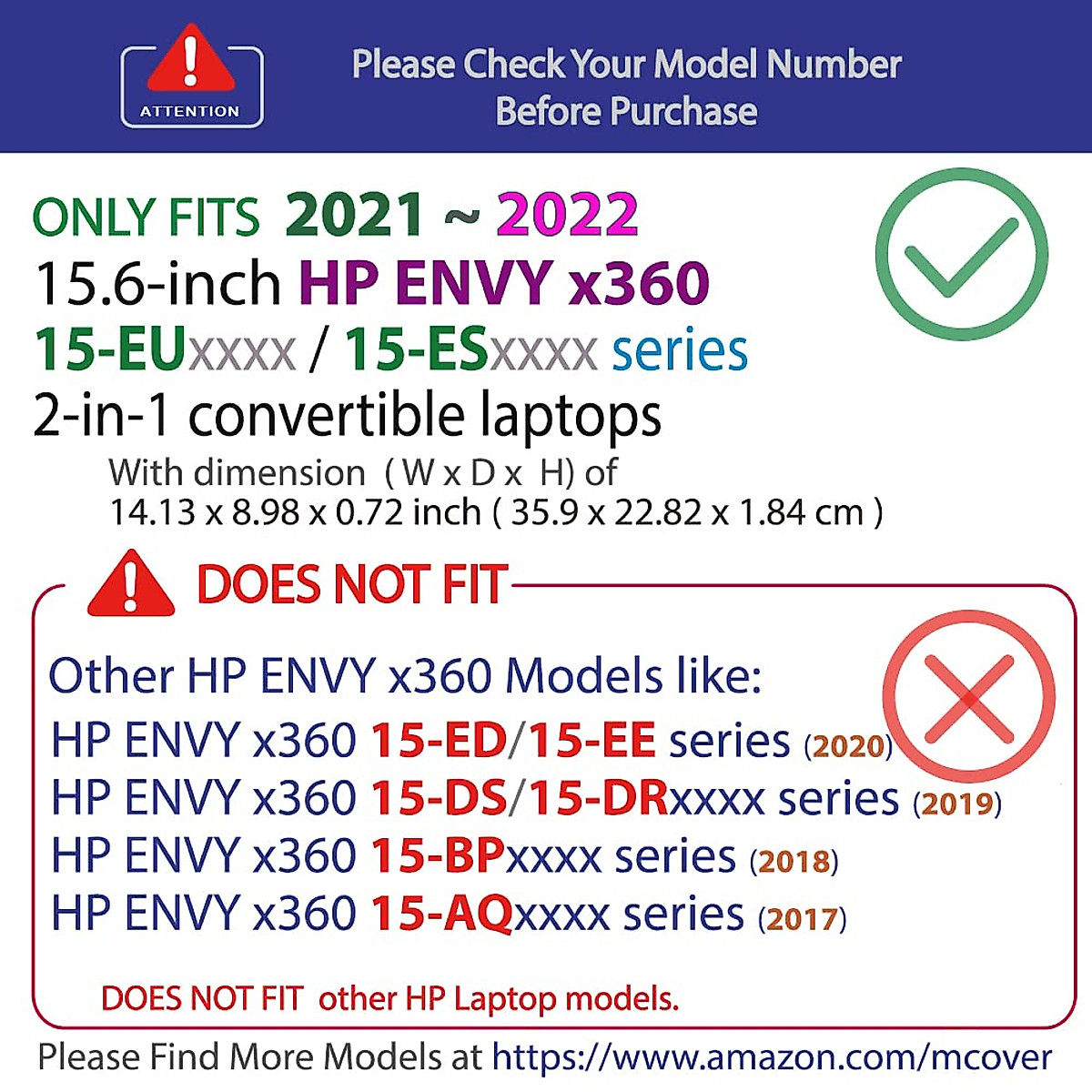 mCover Case Compatible for 2021~2022 15.6" HP Envy x360 15-ESxxxx (Intel CPU) / 15-EUxxx (AMD CPU) Series Laptop ONLY (NOT Fitting Any Other HP Models) - Black