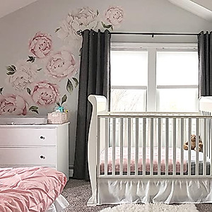 Wonder Space Jumbo Peony Watercolor Wall Decals - Large Size Peonies Flowers Leaves Room Wall Stickers - Scandinavian Design Floral (Pink & White)