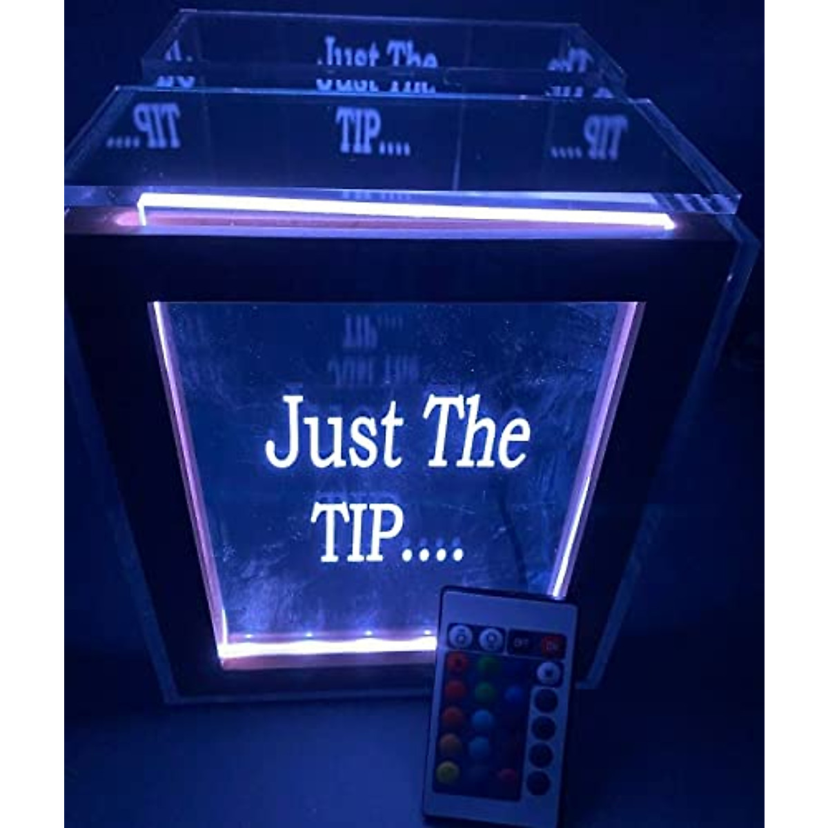 Custom Tip Box Raffle Fund Raiser Donation Wedding Storage Tips Jar Personalized Free Engraved LED Lights Up 16 Color Changing Free Standing 7"W x 8.5"H Acrylic Large Container