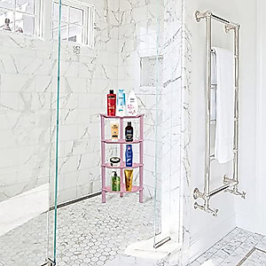 4 Shelf Corner Shower Caddy, Rustproof, Plastic Shower Organizer for Bathroom, Bathtub, Shower pan, Bath Accessories Shower Caddies, 13.5 x 10 x 33.5 Inches, Pink (Round Slot Pink 4 Tier)