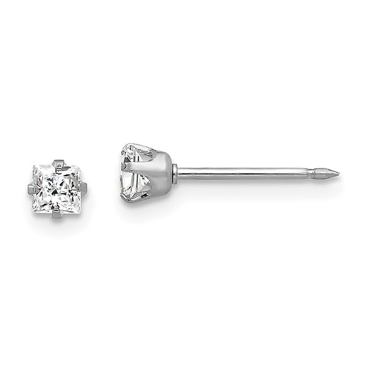 14K White Gold 3mm Square Cubic Zirconia CZ Stud Earrings