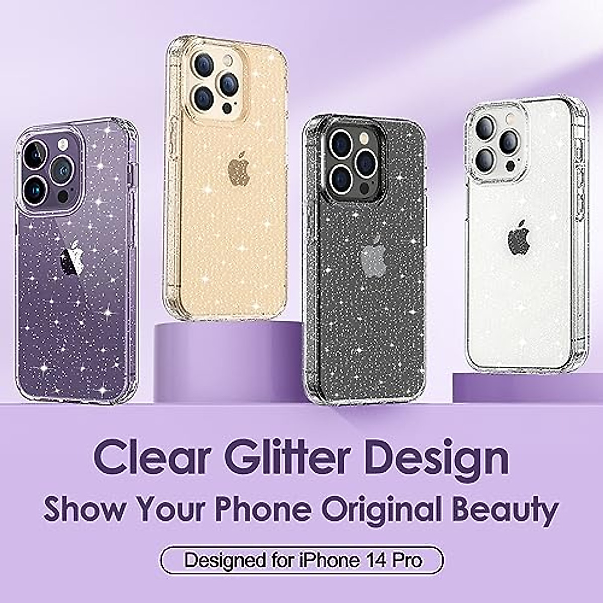 Hython Case for iPhone 14 Pro Case Glitter, Cute Sparkly Clear Glitter Shiny Bling Sparkle Cover, Anti-Scratch Soft TPU Thin Slim Fit Shockproof Protective Phone Cases for Women Girls, Clear Glitter