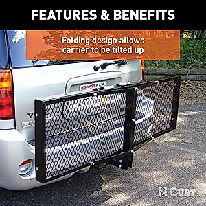 CURT 18109 60 x 20-Inch Tray Hitch Cargo Carrier, 500 lbs Capacity, Black Steel, 2-in Folding Shank