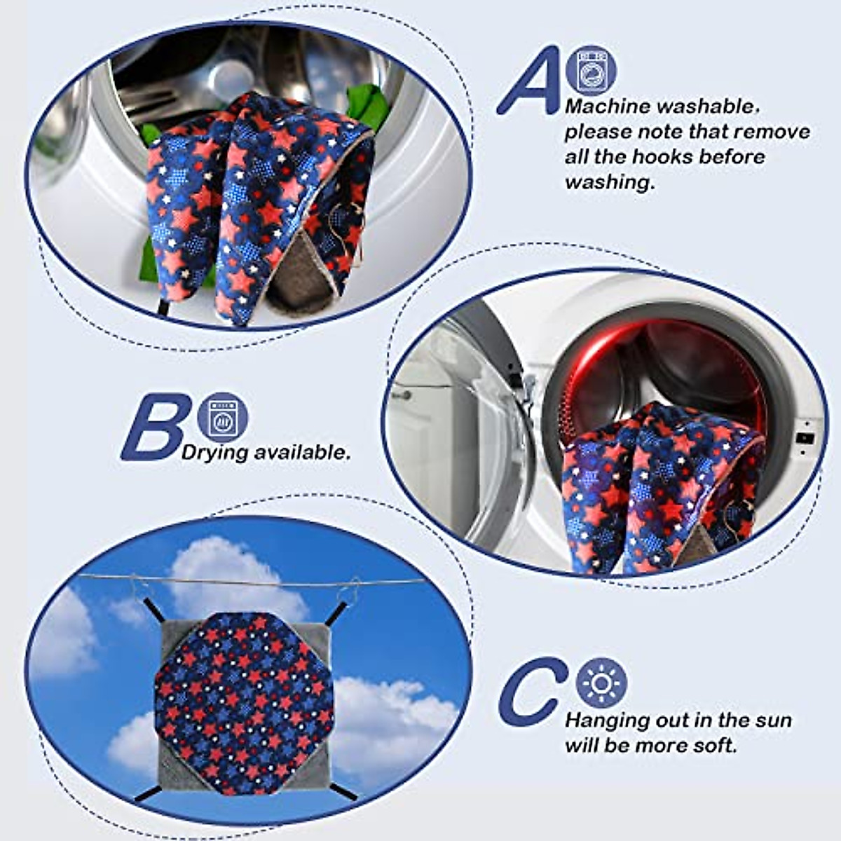 petonfun Ferret Rat Hammock Set Guinea Pig Hideout Bed,Soft Hamster Toys Hanging Tunnels and Tubes,Plush Small Animal Pet Chinchilla for Cage Accessories Hide,Play and Sleep,2 Pack,Blue Star