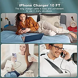 3 Pack iPhone Charger 10FT [Apple MFi Certified] Right Angle Lightning Cable iPhone Fast Charging Cord Nylon Braided for iPhone 14 13 12 11 Pro/Pro Max/Mini/XS/XR/8 7 Plus, iPad, AirPods (10 Foot)