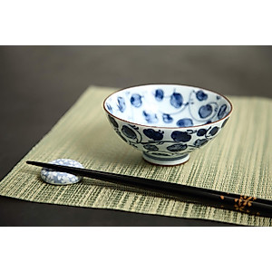 Mino Ware Japanese Pottery Set - Traditional Japanese Rice Bowls - Blue and White Asian Bowls - Hand Painted Bowls - Premium Japanese Ceramic - 5 pieces Japanese Soup Bowl Set