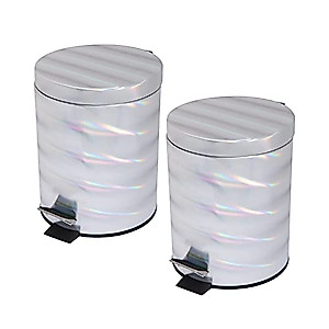 Bath Bliss 2 Pack Holographic Round Step Pedal Trash Can | Step Petal Lid | 8" Rd x 10.4" H| 5 Liters | Small Space Saver