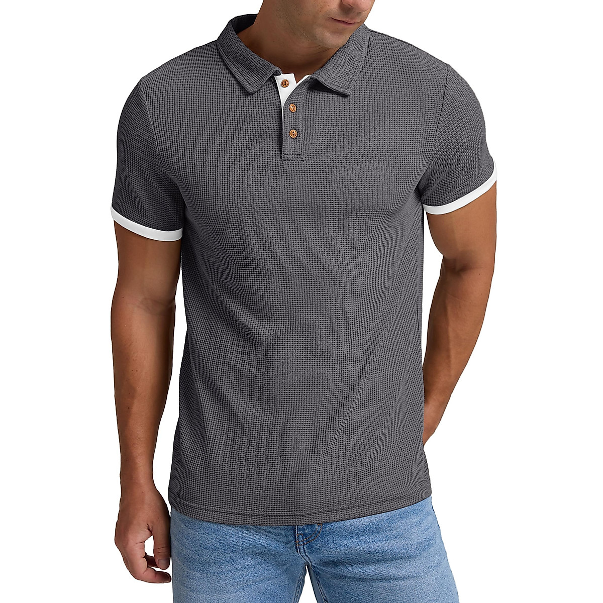 Sailwind Men's Waffle Knit Short Sleeve Casual Polo Shirts Dark Gray