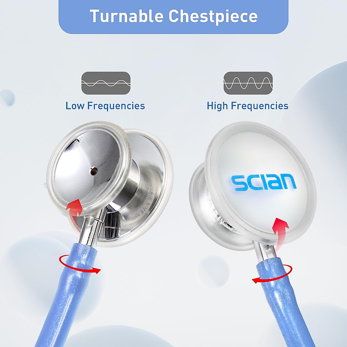 SCIAN Dual Head Stethoscope for Nurses, Kids, Adults, Classic Stainless Steel Stethoscope Kit Medical Supplies with Free Accessories and Carrying Case, Pearlescent Blue Tube