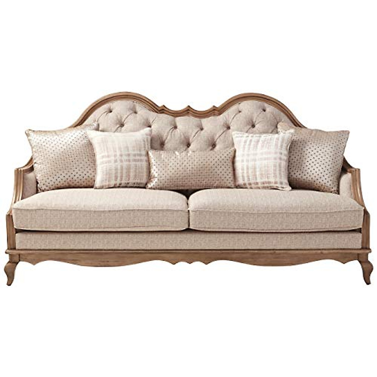 ACME Chelmsford Sofa w/5 Pillows - 56050 - Beige Fabric & Antique Taupe