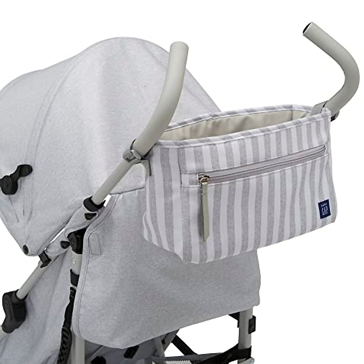babyGap Classic Stroller - Lightweight Stroller with Recline, Compact Fold & Removable Parent Organizer - Made with Sustainable Materials, Grey Stripes