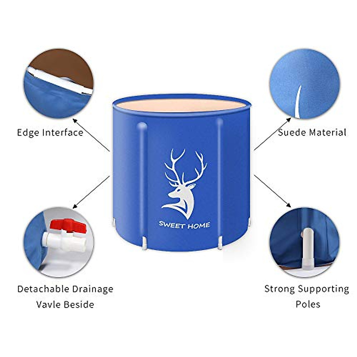 KELIXU Portable Bathtub, Foldable Soaking Bathing Tub for Freestanding Shower Stall, Thickened Thermal Foam to Keep Temperature for Spa Hot Ice bath, Blue