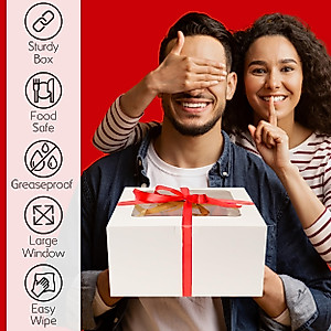 BELMAKS 10 Inch Cake Box Set – Disposable Cake Containers with Lids and Red Ribbons Bakery Boxes with Window Tall Cake Boxes 10 Inch and 10 Inch Cake Drum Paper Box for Cake with Ribbon and Cake Board